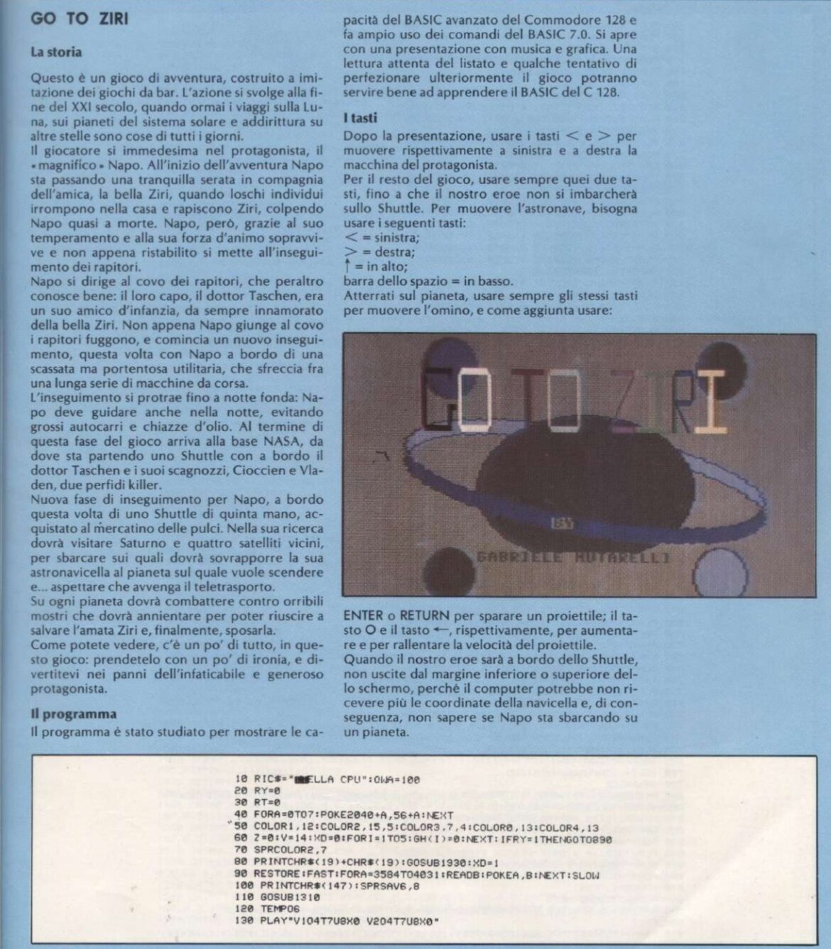 Go to Ziri - Commodore 128 - Basic V 7.0 - Retromagazine World