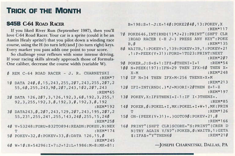 C-64 Road Racer - Commodore 64 - Basic V2 - Retromagazine World